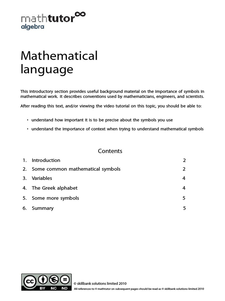 1) Mathematical Language PDF | PDF | Greek Alphabet | Variable ...