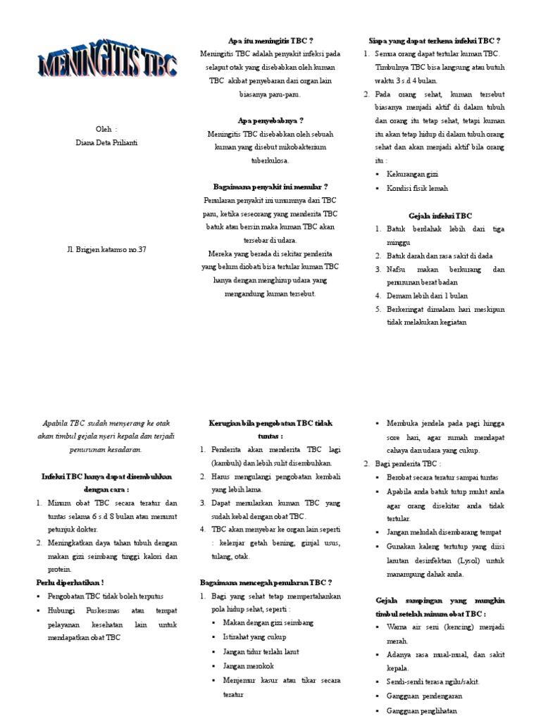 Leaflet Meningitis TBC | PDF | Kesehatan Holistik