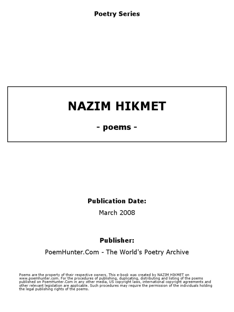 Nazim Hikmet Selected Poems by PoemHunter | PDF | Turkey | Poetry