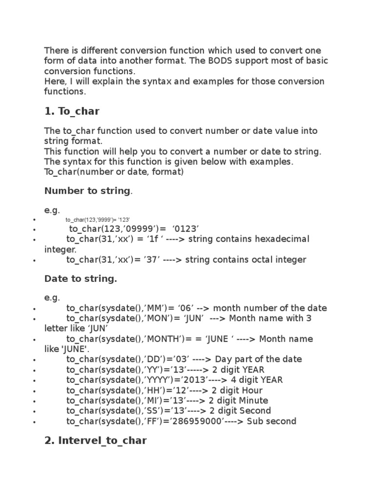 There Is Different Conversion Function Which Used To Convert One Form of Data Into Another ...