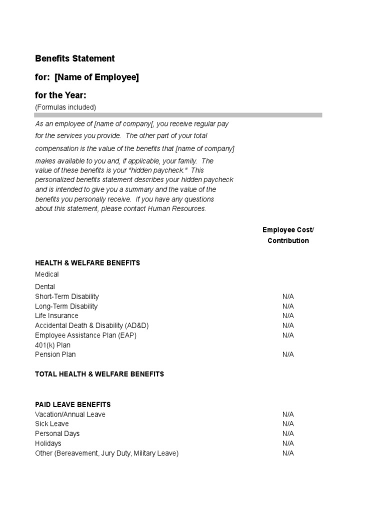 Employee Benefits Statement Overview | PDF | Career & Growth