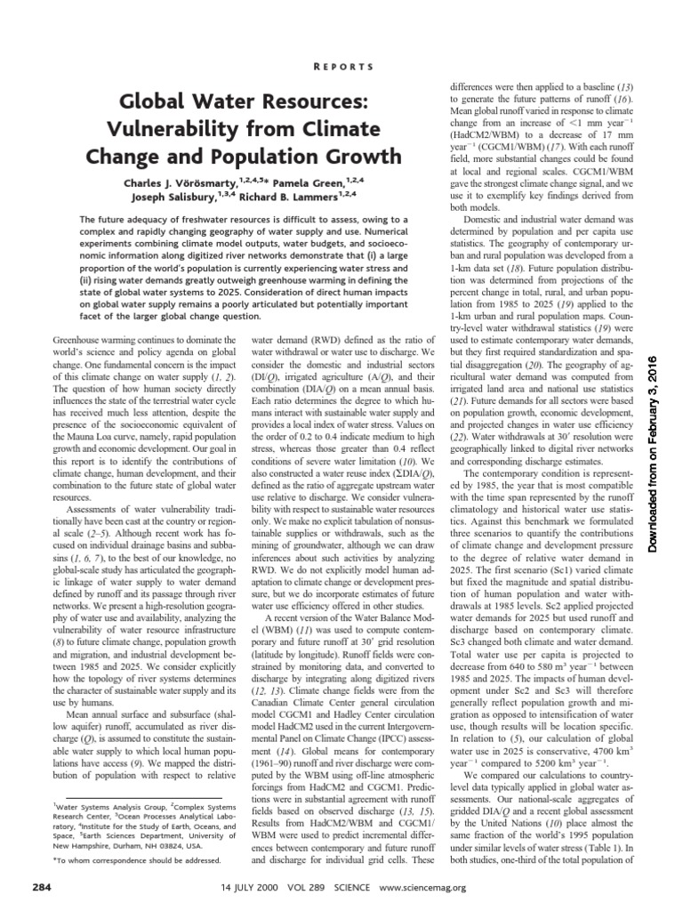 Global Water Resources - Vulnerability From Climate Change and ...