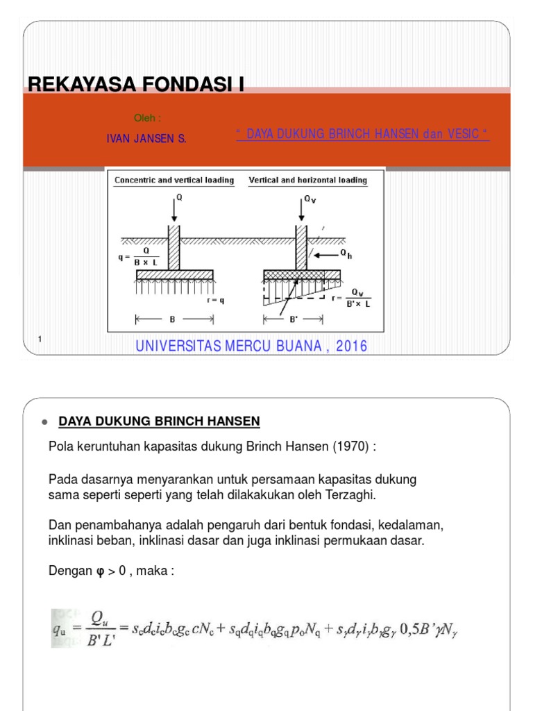 Rekayasa Fondasi I - Daya Dukung Brinch Hansen Dan Vesic PDF | PDF