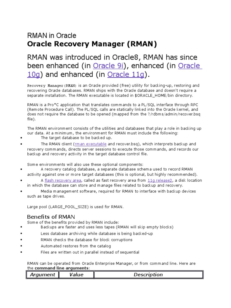 Oracle Recovery Manager Rman Pdf Backup Databases