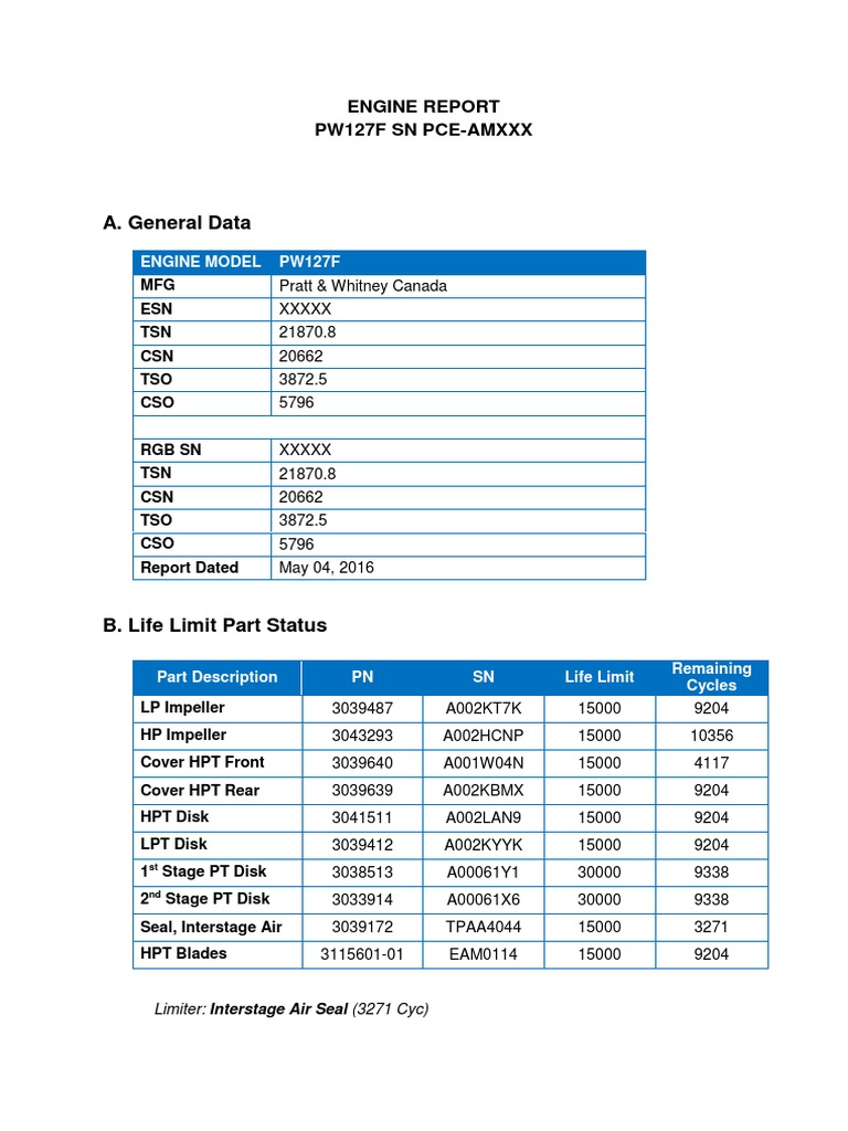 A. General Data: Engine Report Pw127F SN Pce-Amxxx | PDF