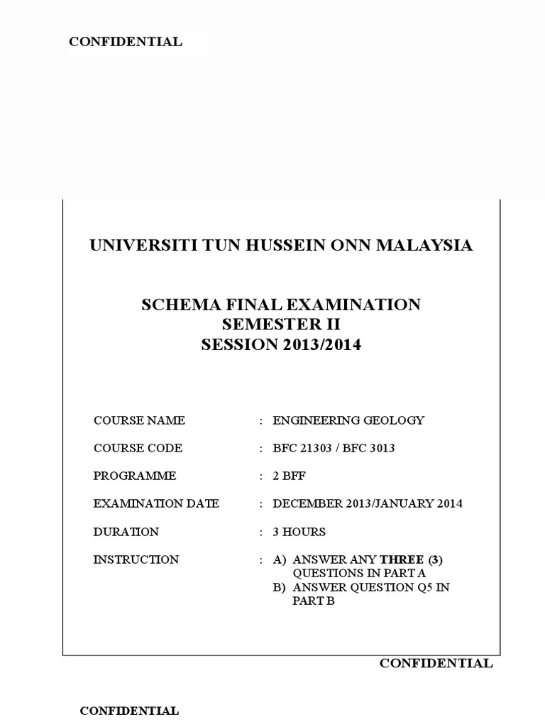 UTHM confidential final exam for Engineering Geology | PDF | Weathering ...