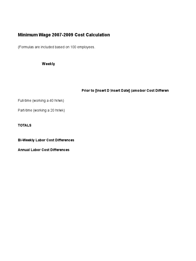 Minimum Wage 2007-2009 Cost Calculation | PDF | Working Time | Employment