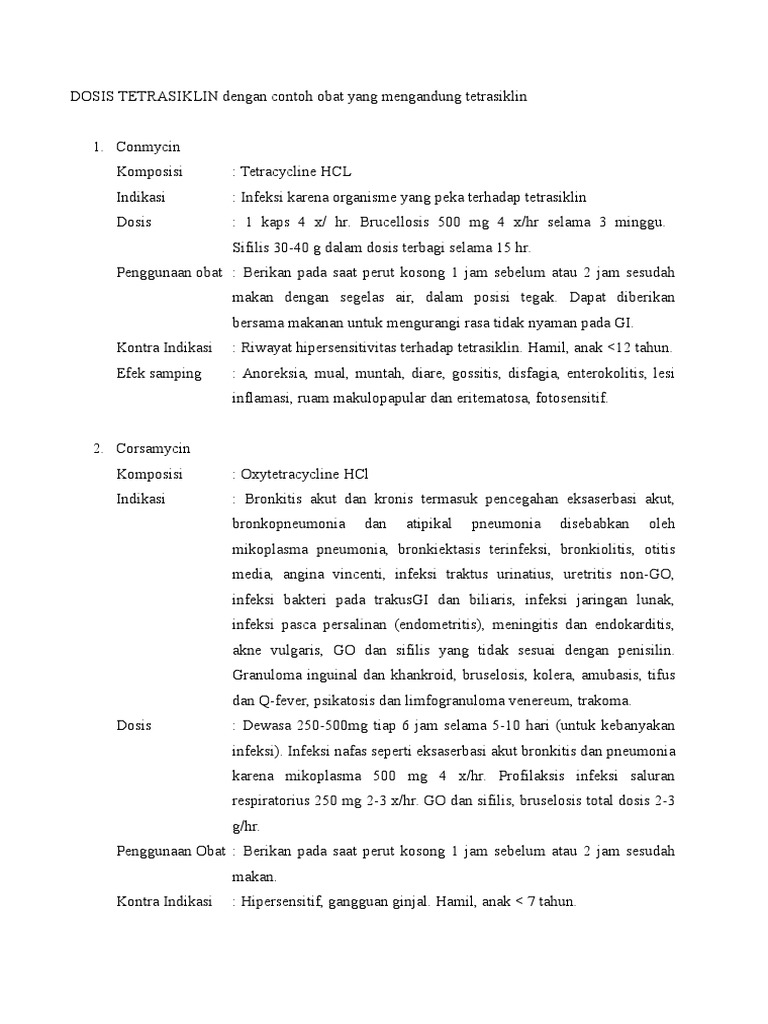 TETRASIKLIN - Dosis Dan Efek Samping | PDF