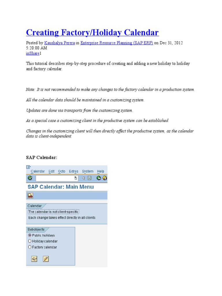 Creating Factory Holiday Calendar | PDF | Calendar | Workweek And Weekend