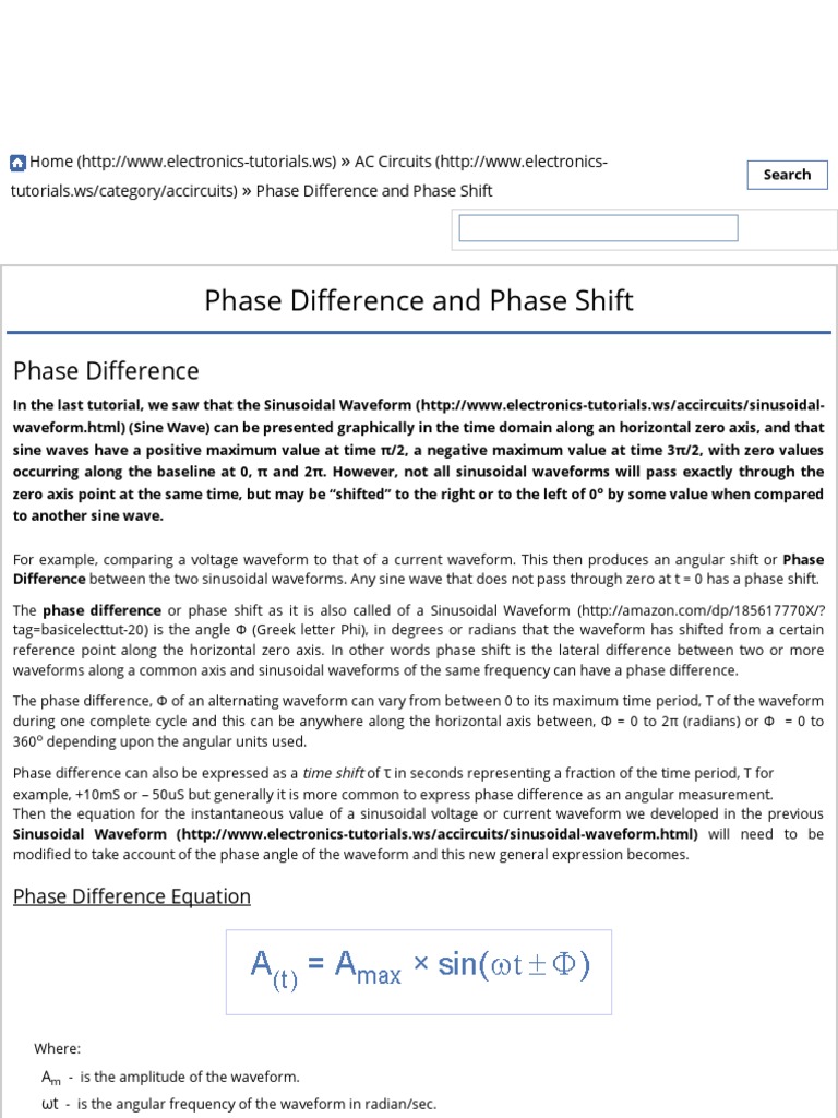 Phase Difference and Phase Shift in An AC Circuit | PDF | Phase (Waves ...