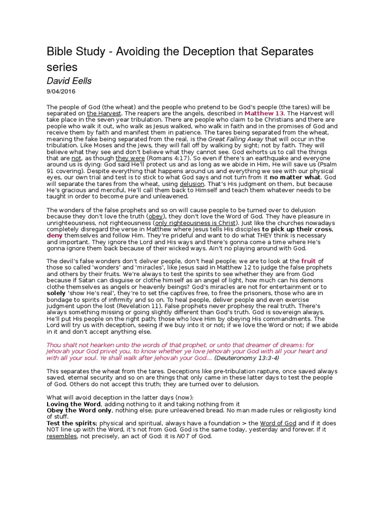 Bible Study - Avoiding The Deception Series Edited | Download Free PDF ...