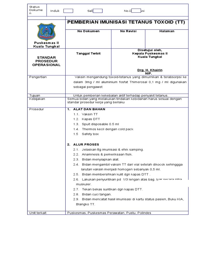 Prosedur Imunisasi Tetanus Toxoid | PDF | Pengembangan Diri | Kesehatan ...