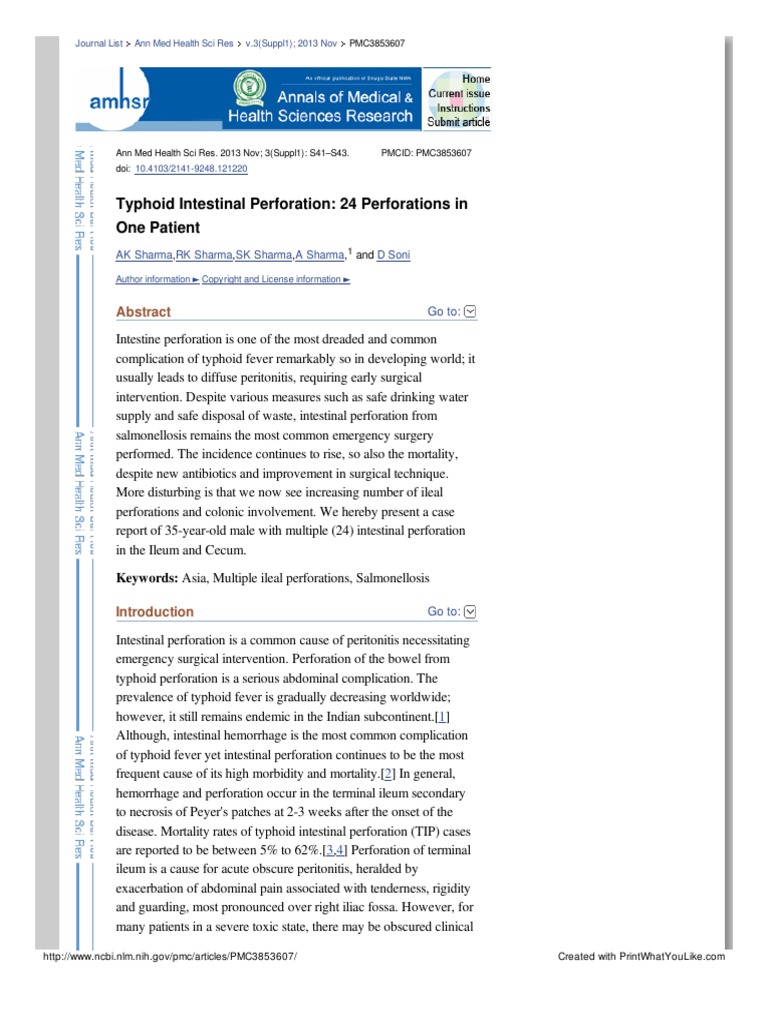 Typhoid Intestinal Perforation 24 Perforations in One Patient | PDF ...