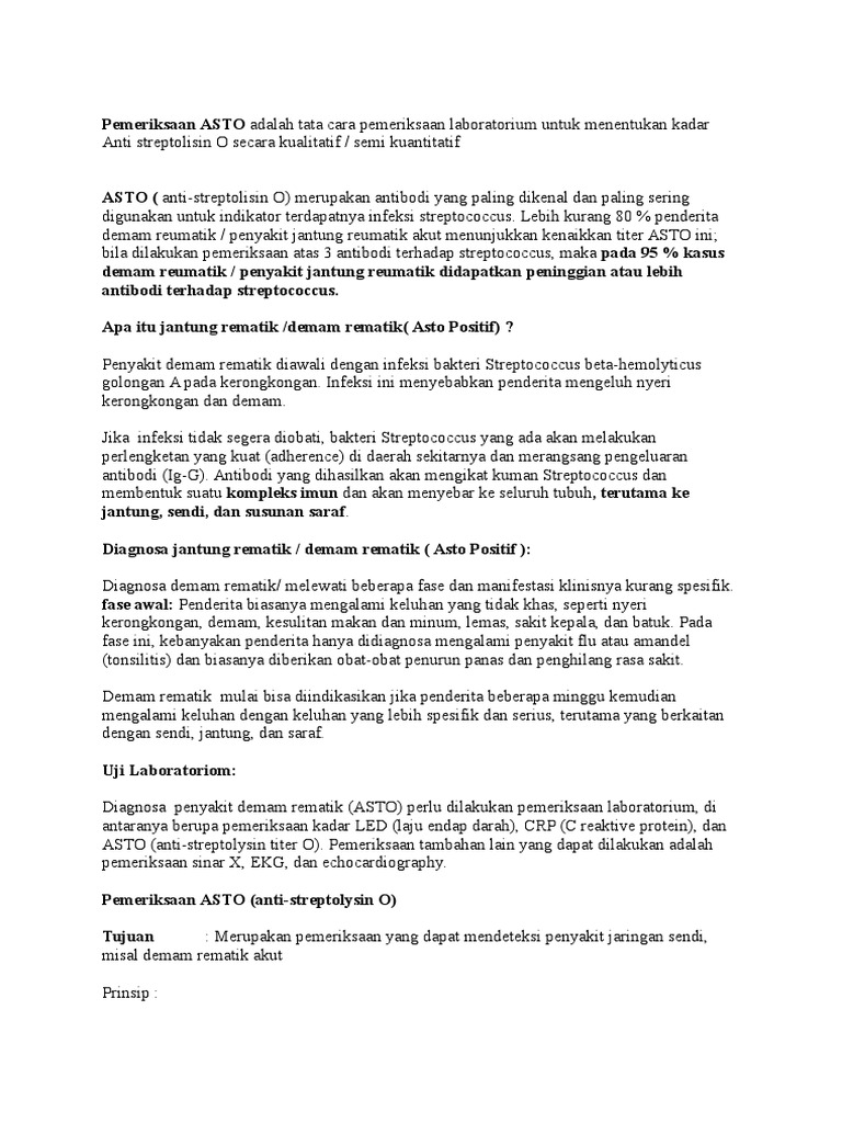 Pemeriksaan ASTO Adalah Tata Cara Pemeriksaan Laboratorium Untuk ...