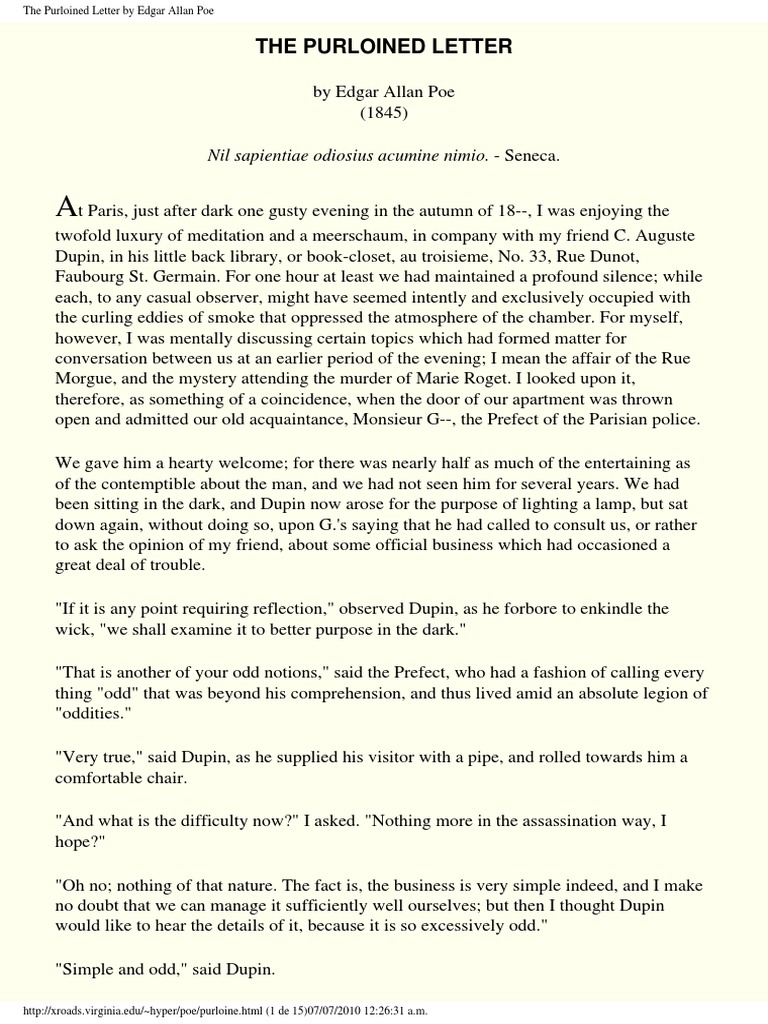 The Purloined Letter by Edgar Allan Poe | C. Auguste Dupin | Axiom