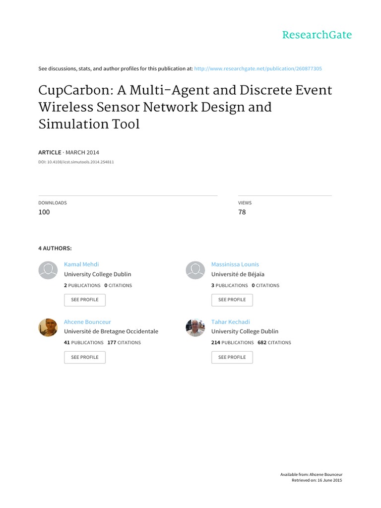 Cupcarbon A Multi-Agent and Discrete Event | PDF | Wireless Sensor Network | Simulation