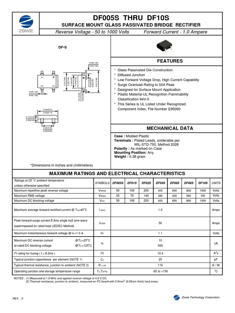 Df005S Thru Df10S: Reverse Voltage - 50 To 1000 Volts Forward Current ...