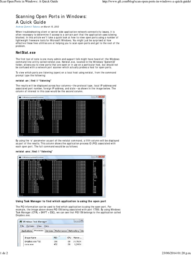 Scan Open Ports in Windows A Quick Guide | PDF | Port (Computer Networking) | Command Line Interface