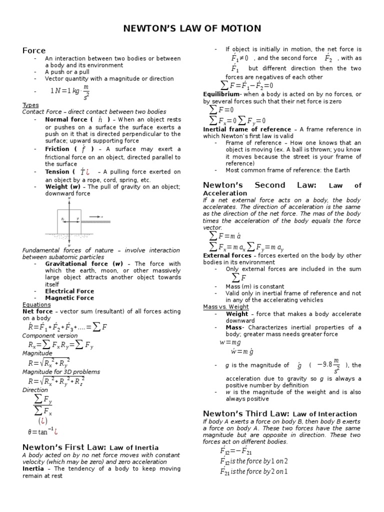 Newton'S Law of Motion: Force | PDF | Acceleration | Force