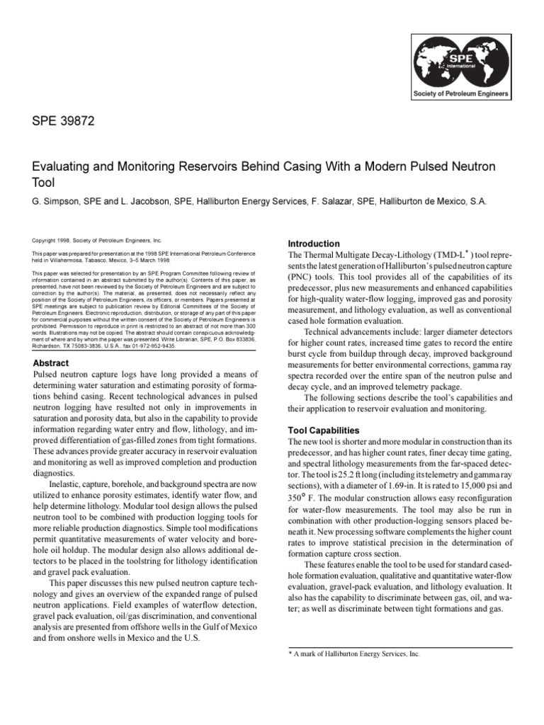 1998 Behind Casing With A Modern Pulsed Neutron Tool SPE39872 | PDF ...