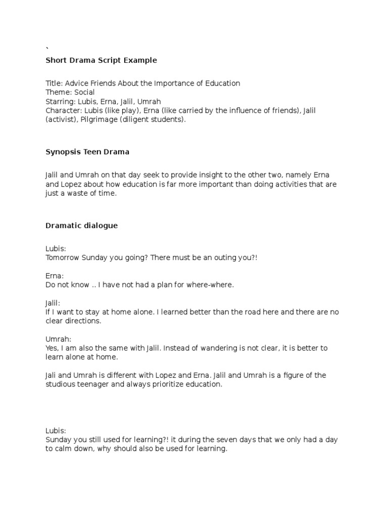 ' Short Drama Script Example | PDF | Wellness | Medical