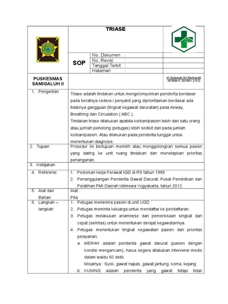 7.2.3.1. Sop Triase | PDF | Sains & Matematika