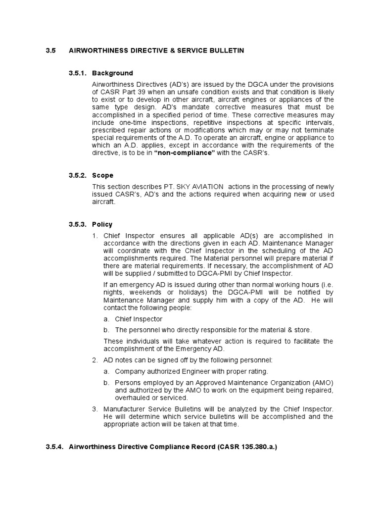 Prescribing Airworthiness Directive in CMM | Download Free PDF ...