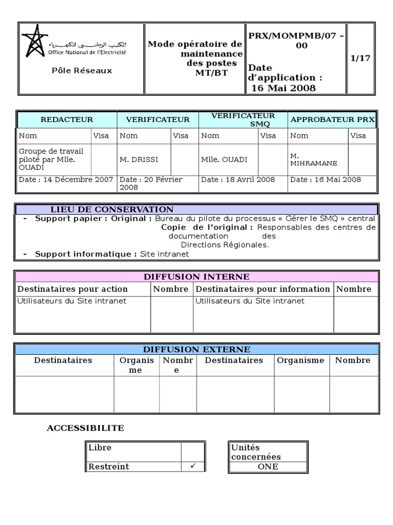 Mode Opératoire de Maintenance Des Postes MT BT | Composants ...