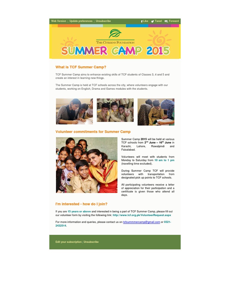 TCF Summer Camp Volunteer Opportunities | PDF