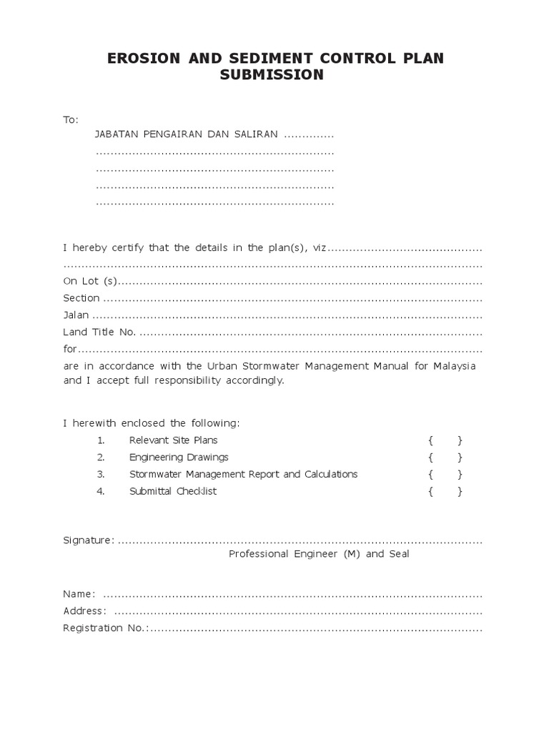 Erosion and Sediment Control Plan Submission | Drainage Basin | Surface ...