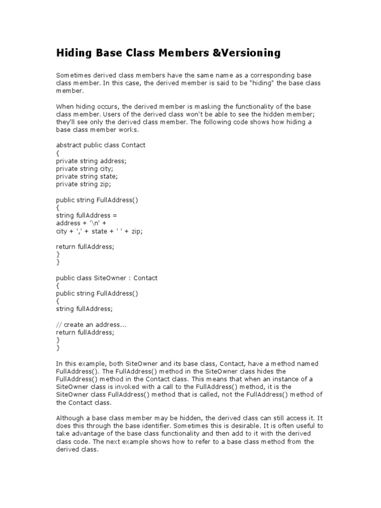 Understanding Member Hiding And Versioning In Class Inheritance Pdf Inheritance Object