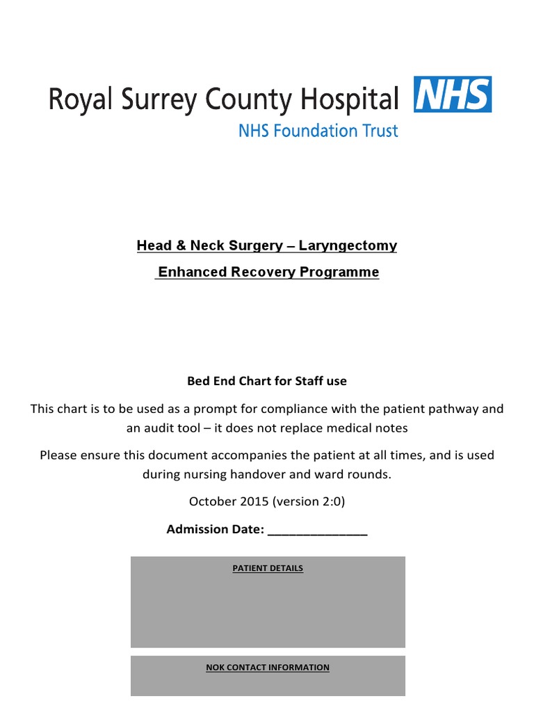 H&N Laryngectomy ERAS Pathway - Bedside Notes Version 2 | PDF | Surgery ...