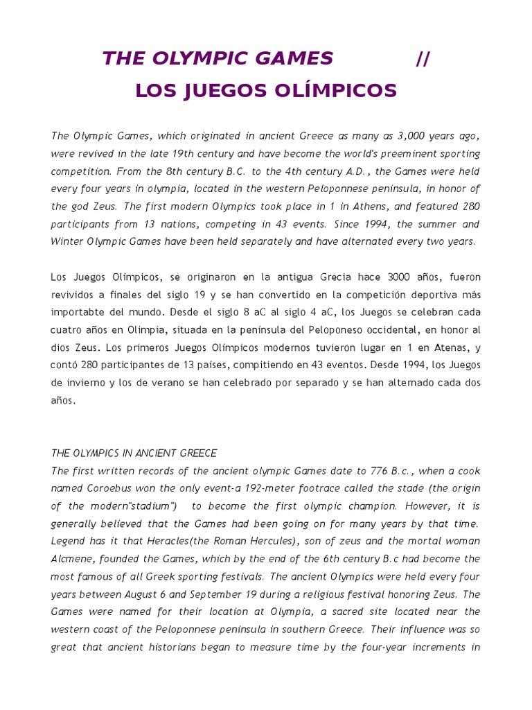 THE OLYMPIC GAMES + Traducció | PDF | Olympic Games | Hobbies