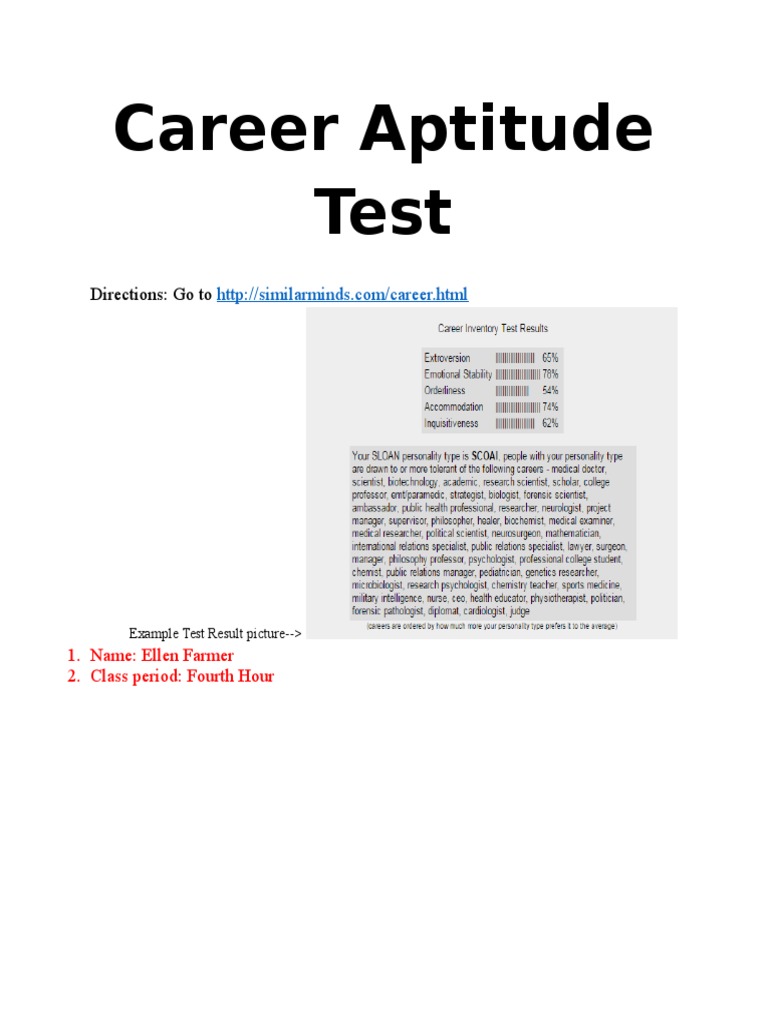 Career Aptitude Test | PDF | Wellness