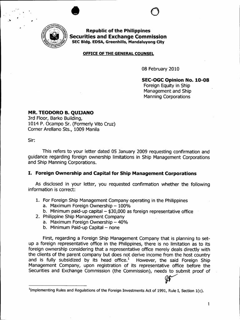 Republic of The Philippines Securities and Exchange Commission | PDF ...