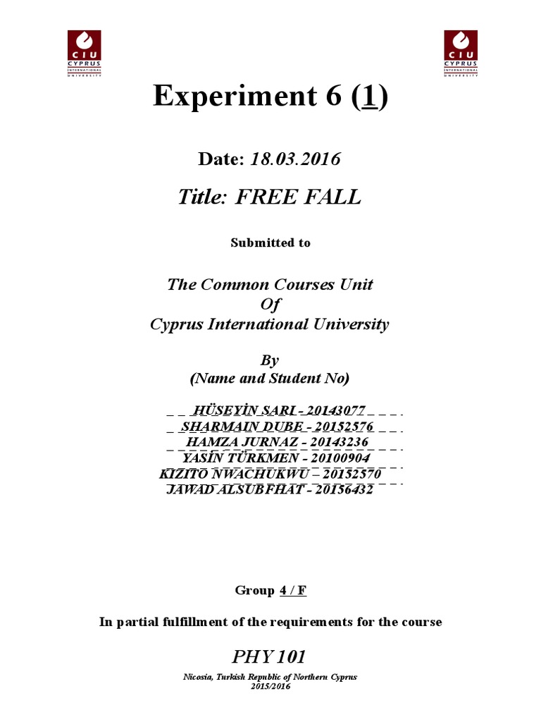 Experiment 6 (1) : Title: Free Fall | PDF | Gravity | Acceleration