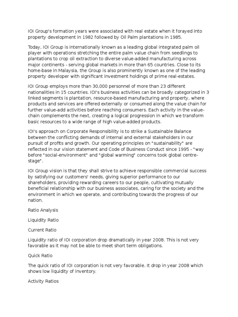 IOI Group Core | PDF | Palm Oil | Mergers And Acquisitions