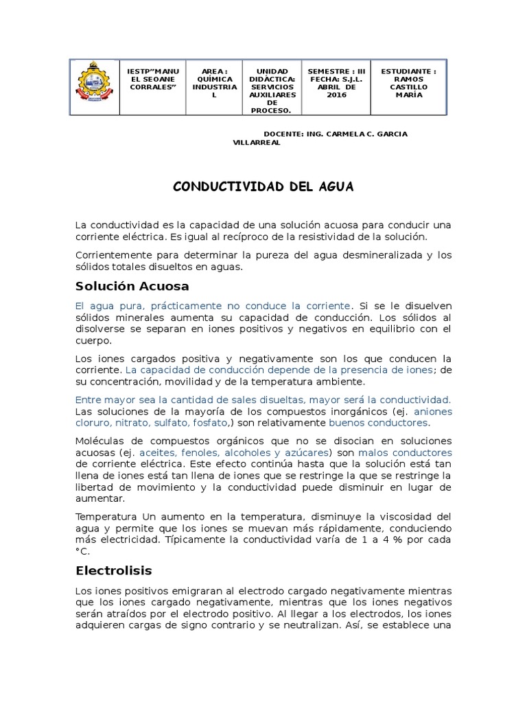Conductividad Del Agua | PDF | Resistividad Eléctrica y Conductividad | Agua