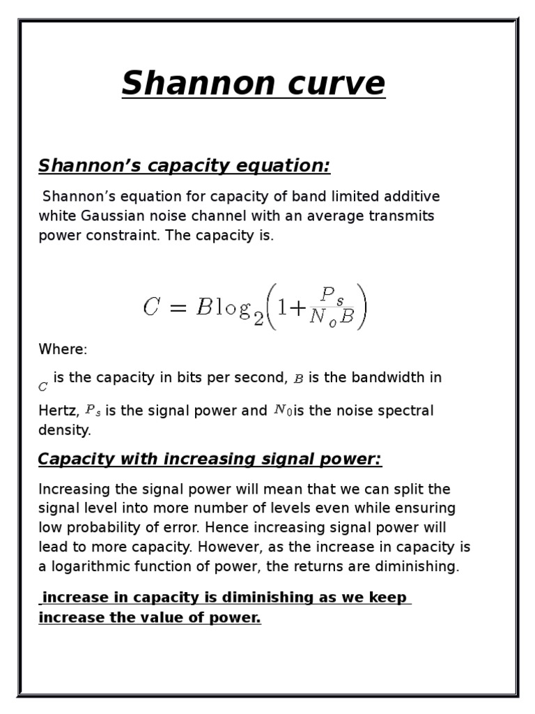 Shannon Curve: Shannon's Capacity Equation | PDF | Bandwidth (Signal ...