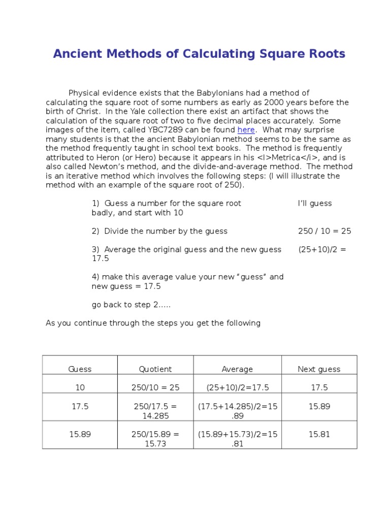 Ancient Methods of Calculating Square Roots | PDF | Square Root | Fraction (Mathematics)