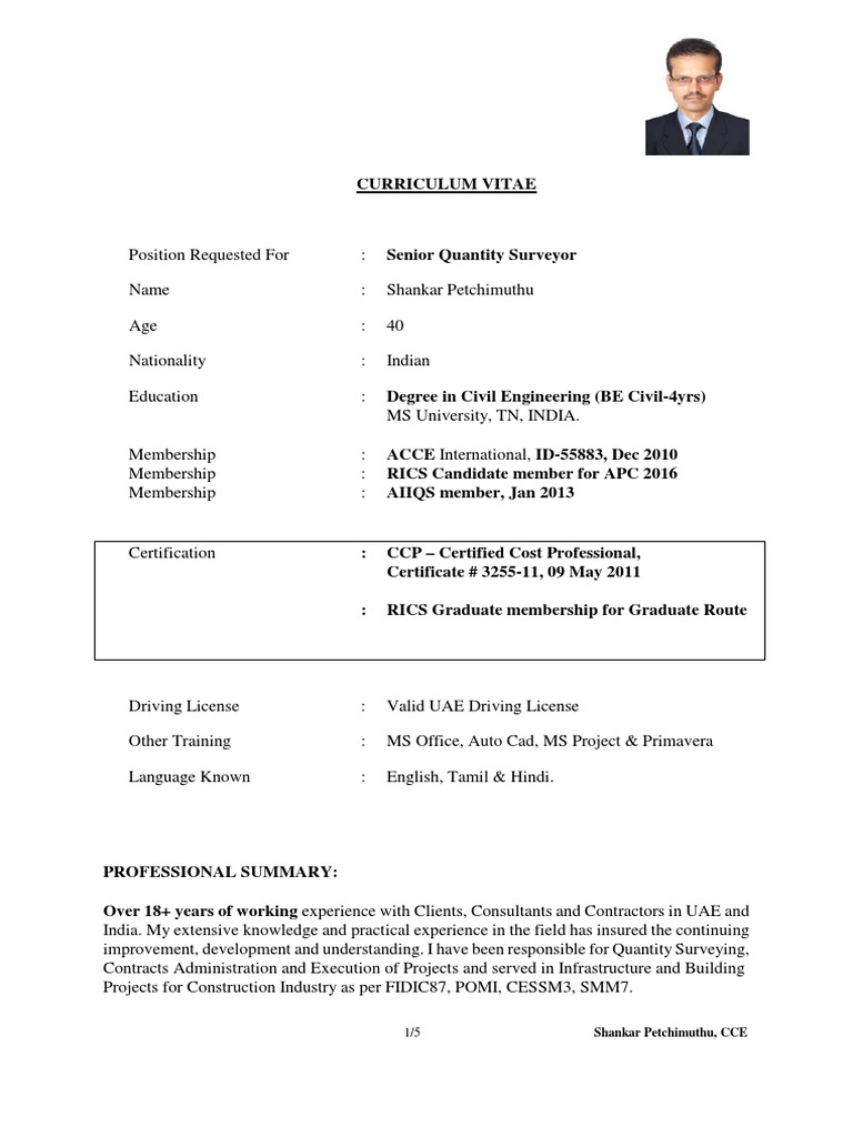 CV Format PDF Dubai United Arab Emirates