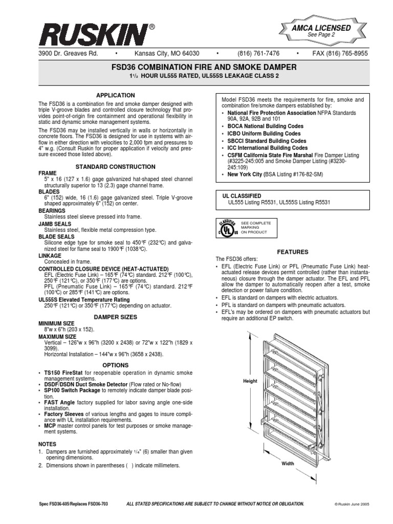 Ruskin FSDamper.36 | PDF | Duct (Flow) | Building Engineering