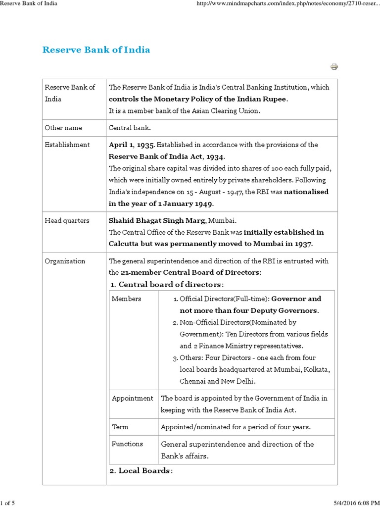 Reserve Bank of India: Central Board of Directors: 1 | PDF | Reserve ...