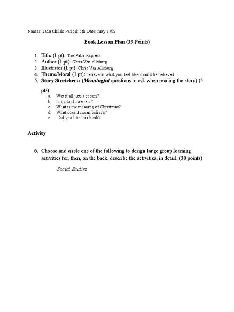 Polar Express Lesson Plan Activities | PDF