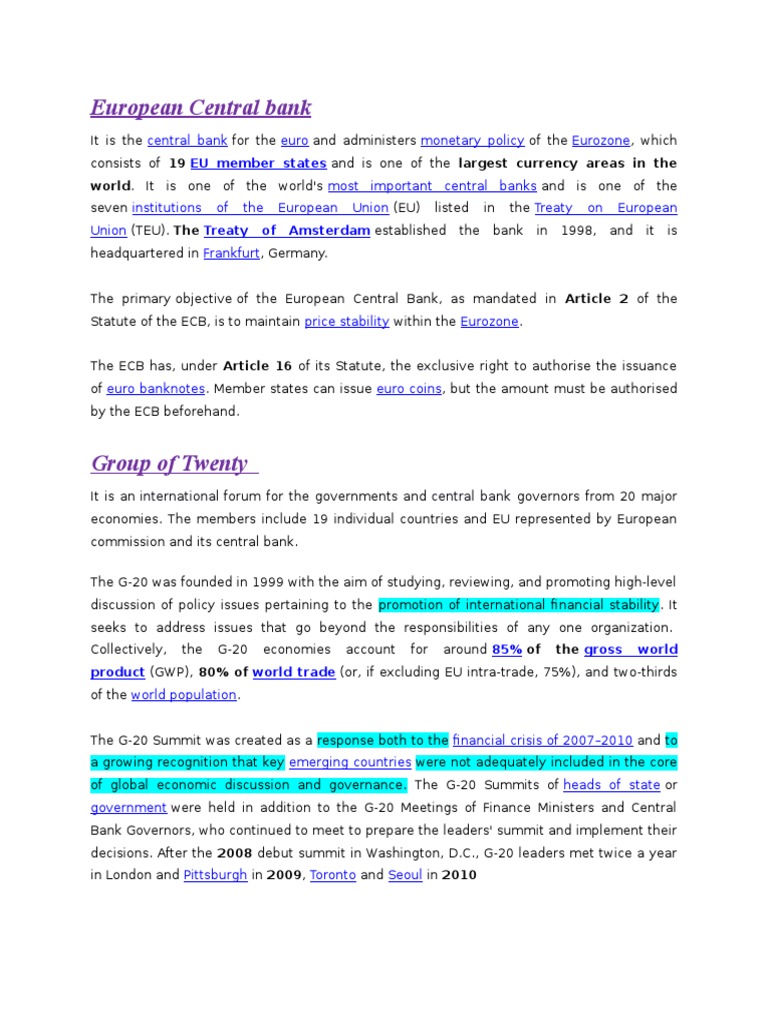 ECB Central Bank Eurozone | PDF | European Central Bank | Organisation ...