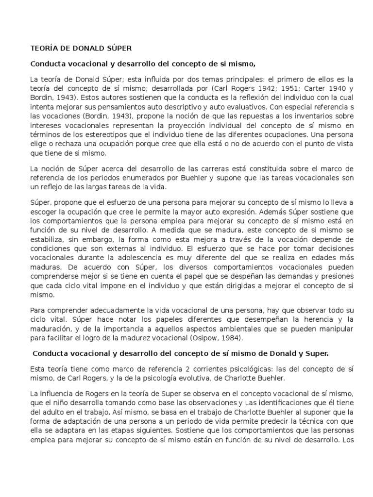 Teoría Vocacional de Donald Súper | PDF | Comportamiento | Acción ...