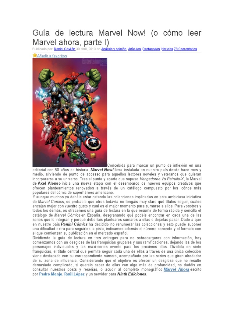 Guía de Lectura Marvel Now | PDF | Comics Marvel | Cómics