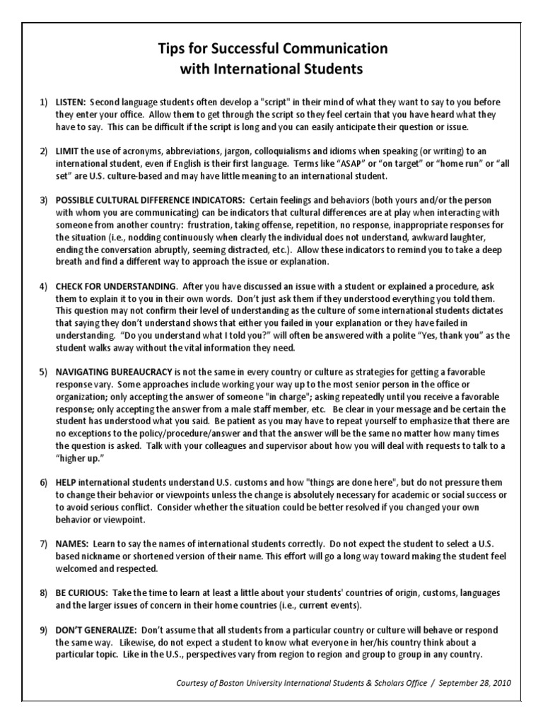 Effective Communication with International Students | PDF ...