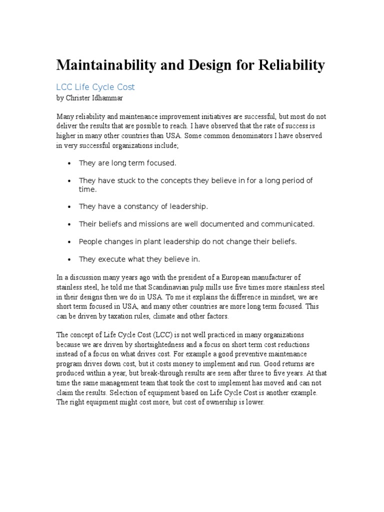 Maintainability and Design For Reliability | PDF | Reliability ...