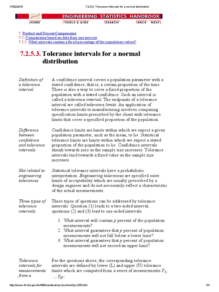 Tolerance Intervals Nist | PDF | Confidence Interval | Engineering ...
